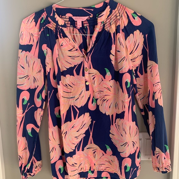 Lilly Pulitzer | Tops | Lilly Pulitzer Flamingo Blouse | Poshmark